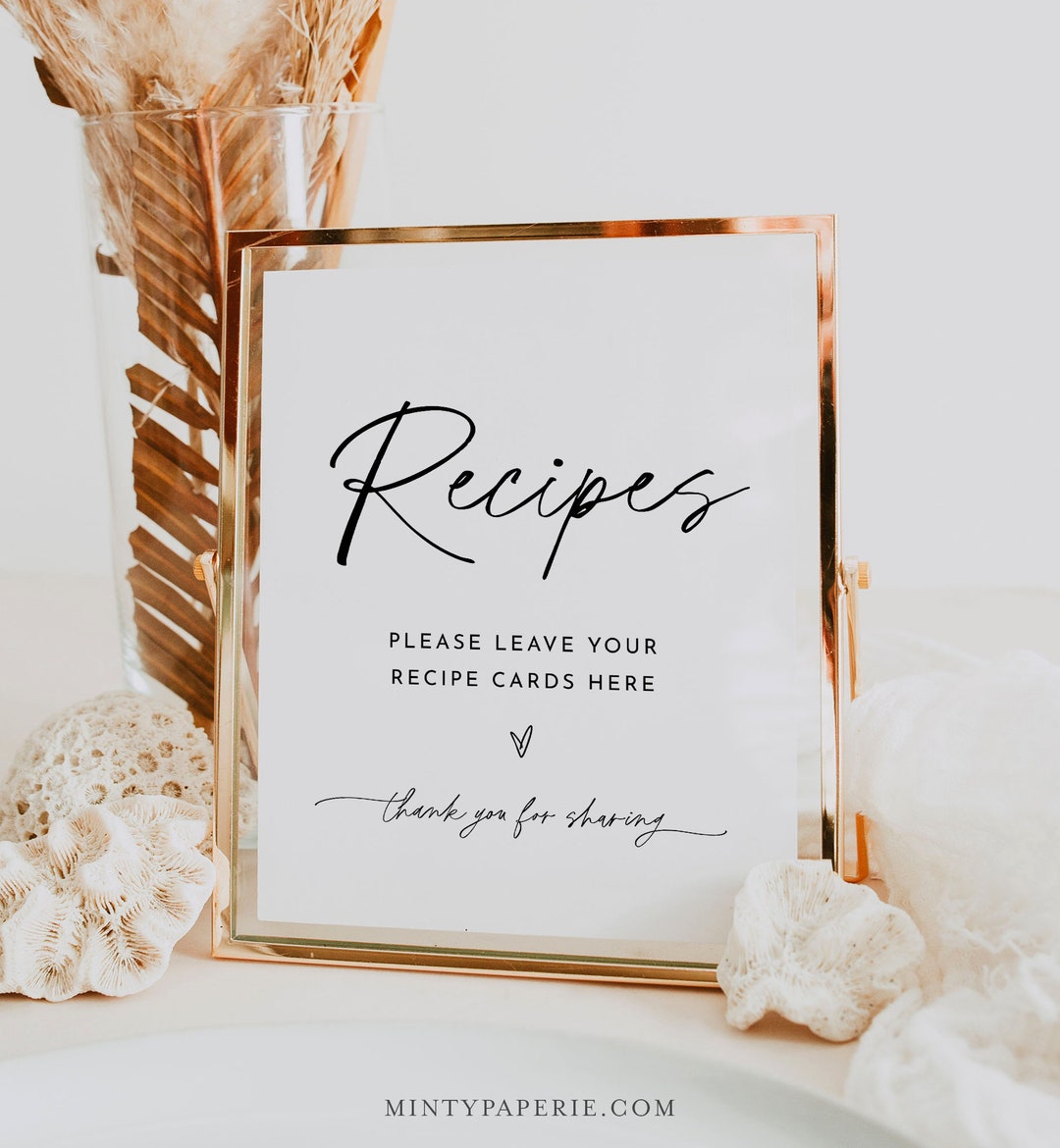 Recipe Card Sign, Leave Your Recipe Cards Here, Minimalist Bridal ...