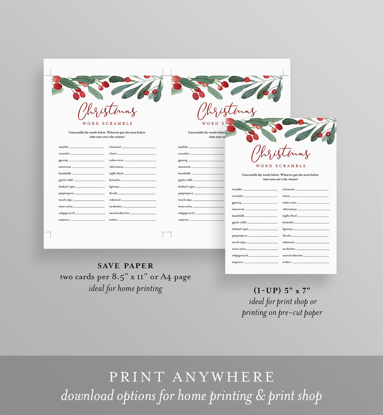Christmas Word Scramble Holiday Party Game Printable - Etsy