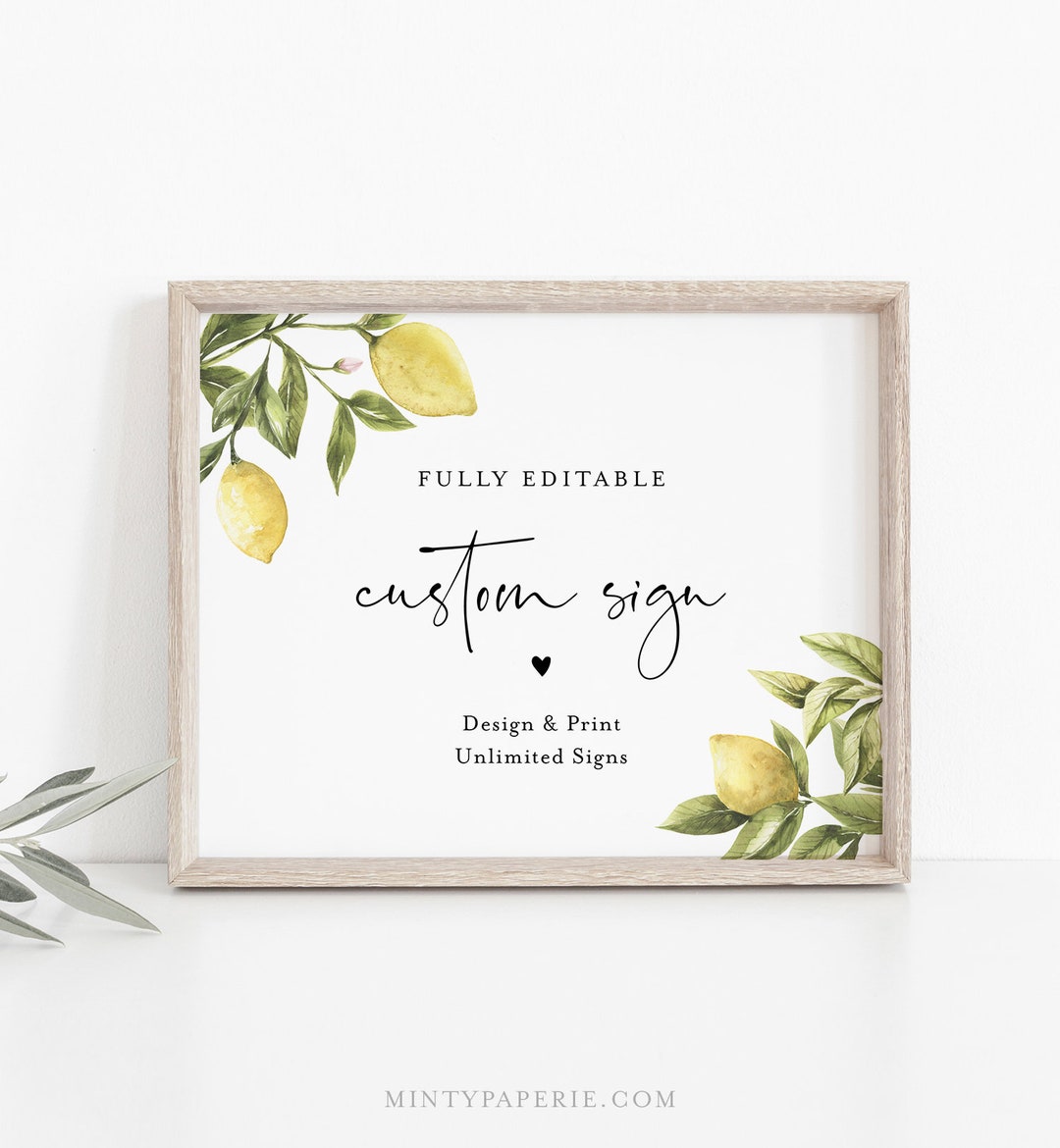 Lemon Custom Sign Template, Citrus Greenery Wedding or Bridal Shower ...