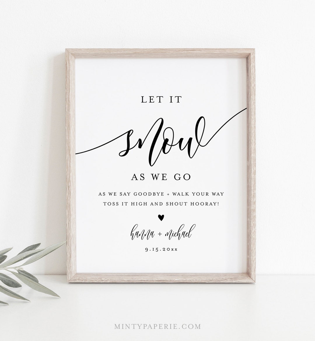 Let It Snow Send off Sign, Snow Confetti Wedding Sendoff, Minimalist ...