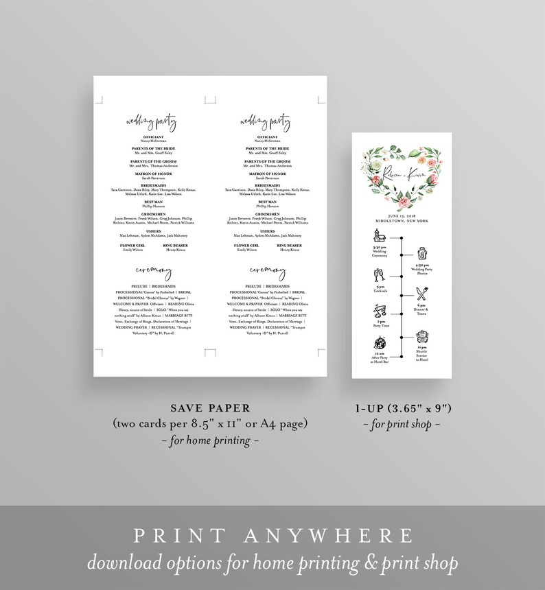Wedding Program & Timeline Template Printable Order of | Etsy