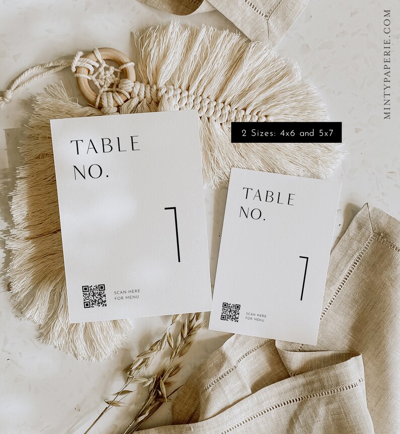 Table Number Card Template QR Code Menu Modern Minimal - Etsy