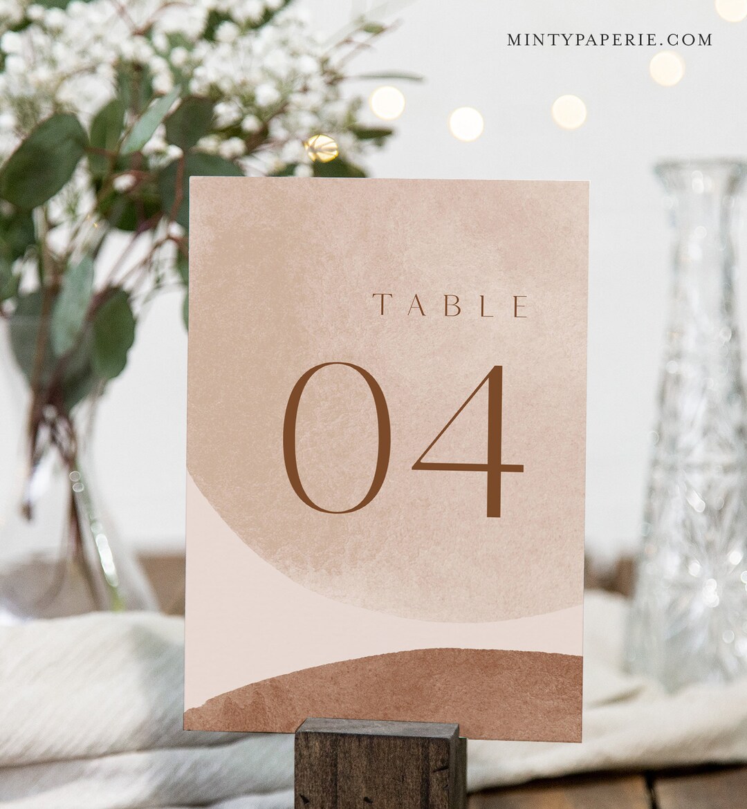 Earthy Table Number Card Template, Minimalist Abstract Wedding Table ...