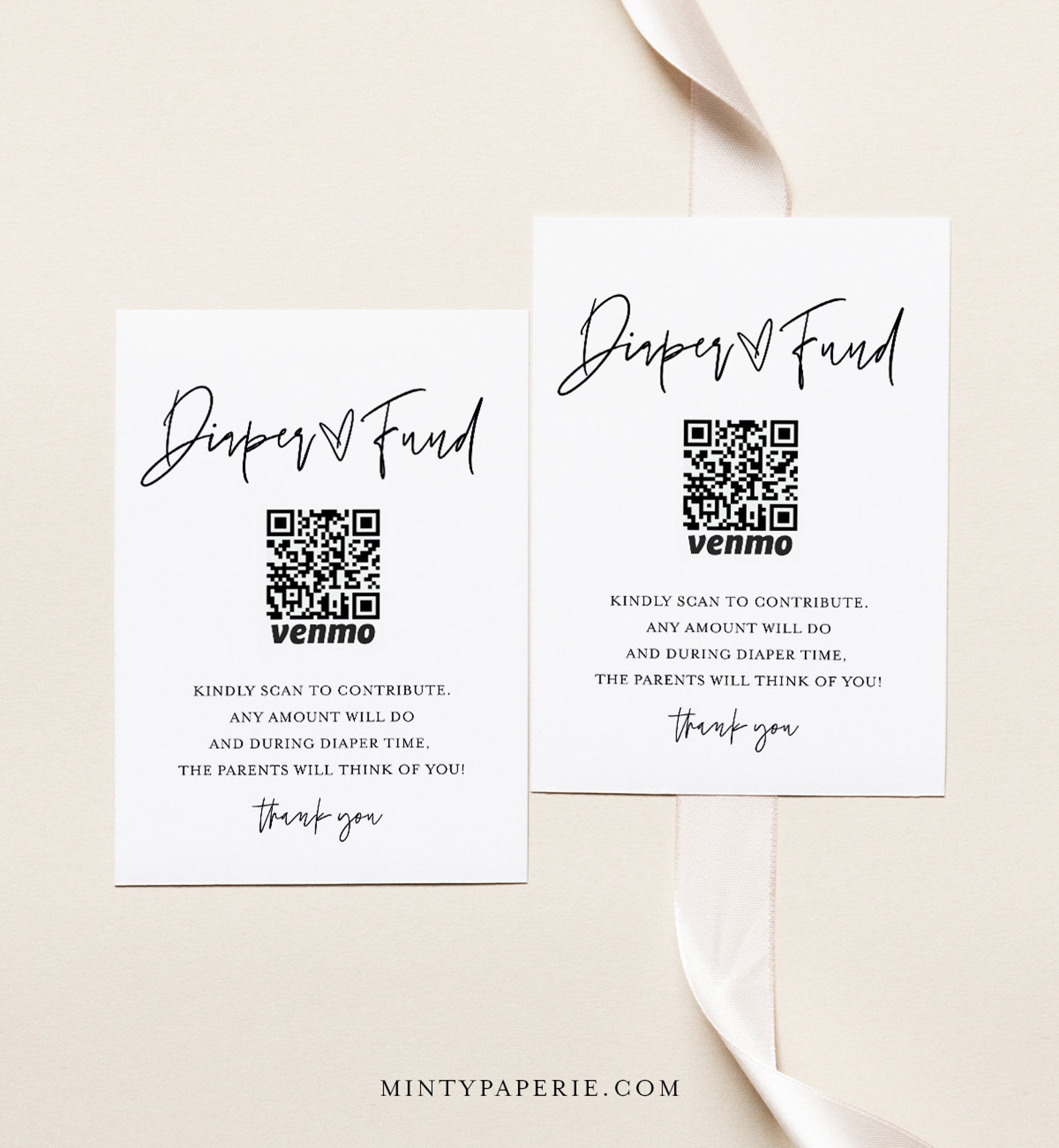 Diaper Fund Card, Venmo Baby Shower Insert, Minimalist Baby Shower Cash ...