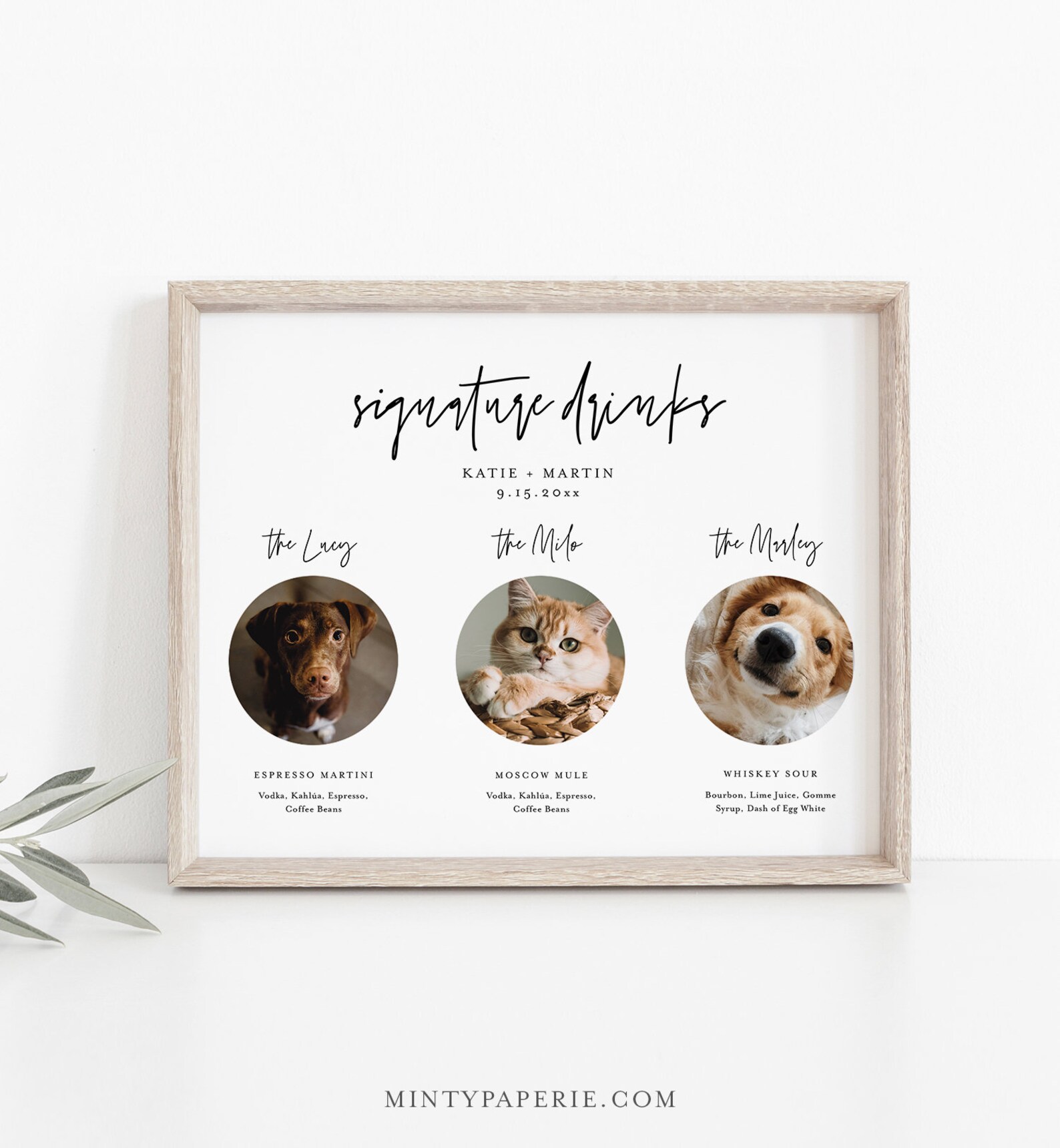 Pet Signature Drink Sign Dog Signature Cocktail Minimalist | Etsy