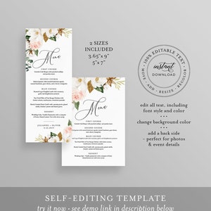 Wedding Menu Template, Southern Magnolia Menu Card, Printable Dinner ...