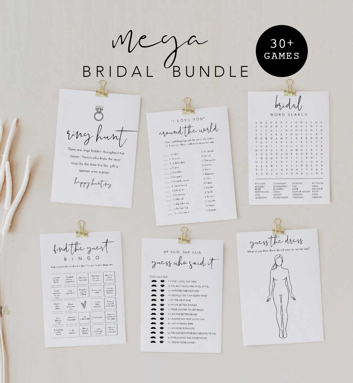 MEGA Bridal Shower Game Bundle 36 Games Minimalist Wedding - Etsy