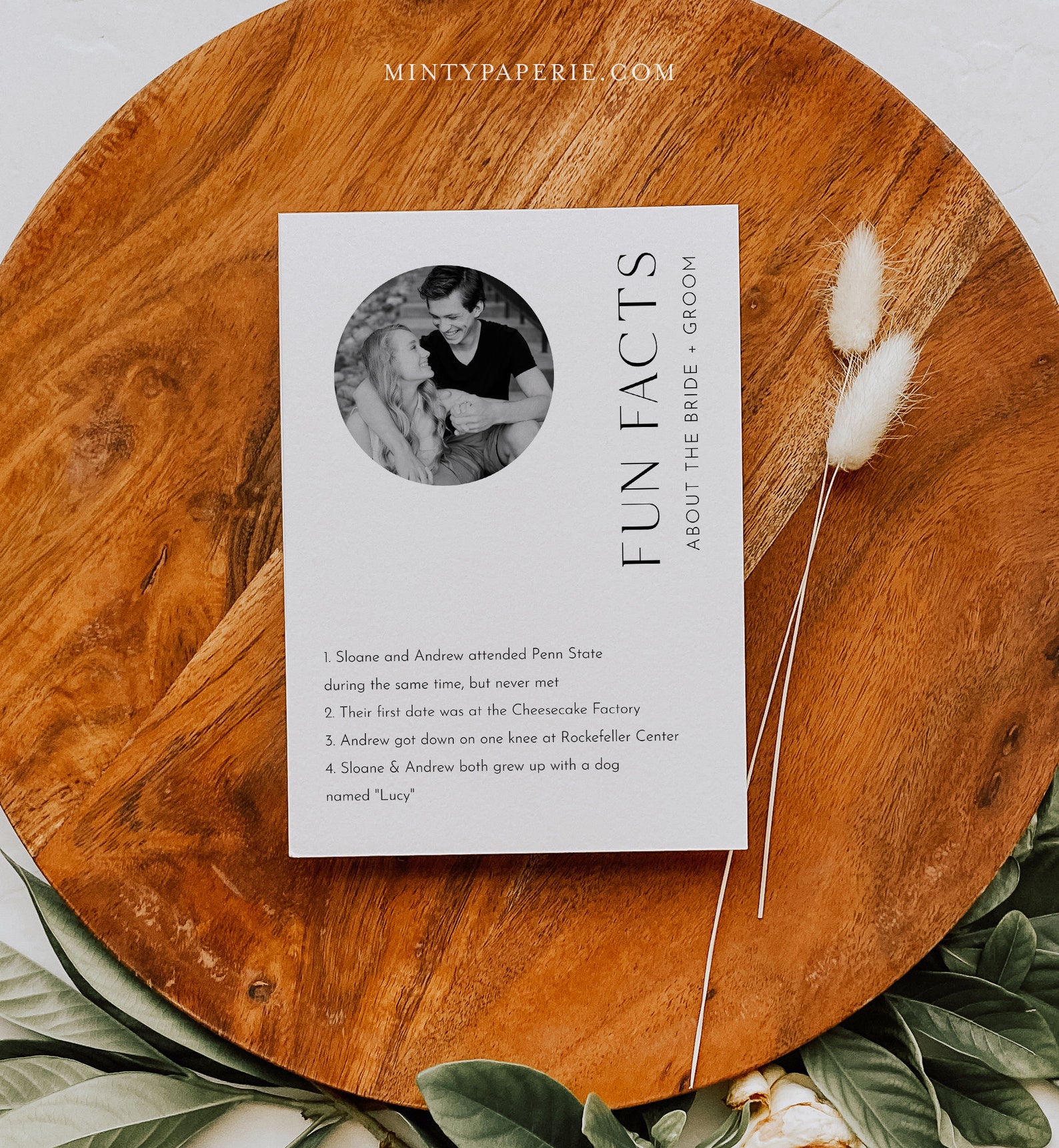 Fun Facts About the Bride and Groom Card, Minimalist Wedding Sign, 100% ...