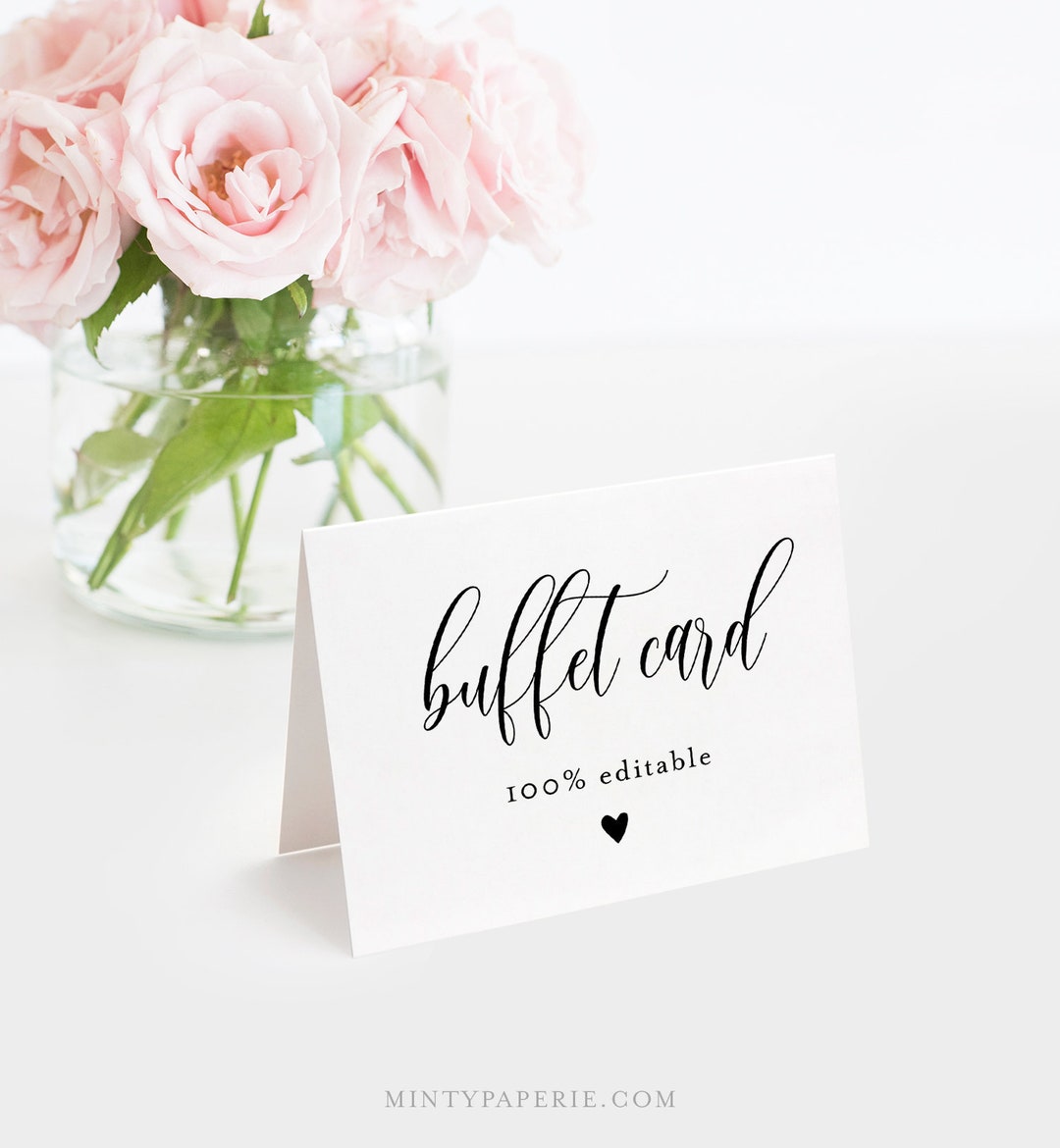 Minimalist Buffet Card Template, Food Label, Modern Script Wedding ...