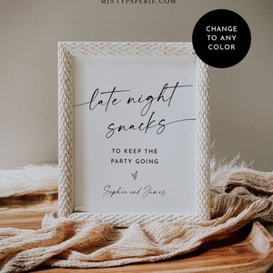 Snack Station Sign, Late Night Snacks, Classic Black Wedding Sign ...