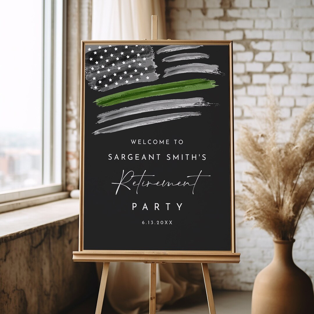 Retirement Party Welcome Sign, Military, Army, American Flag, Thin ...