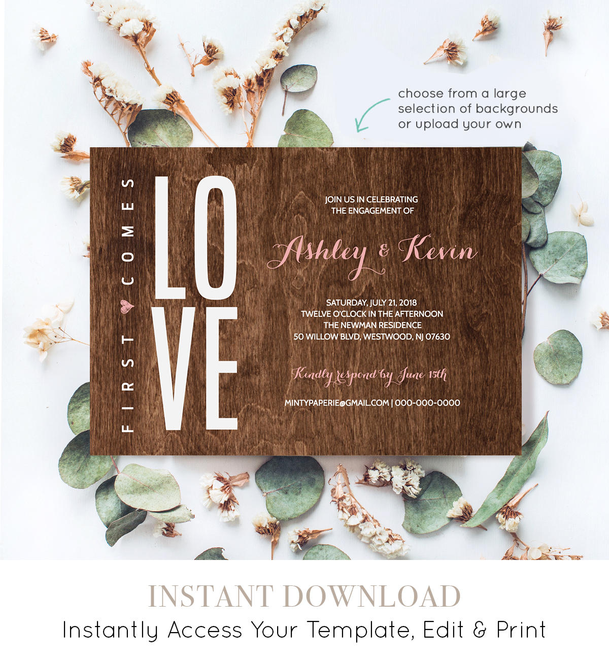 Printable Engagement Party Invitation Template Modern Engagement 