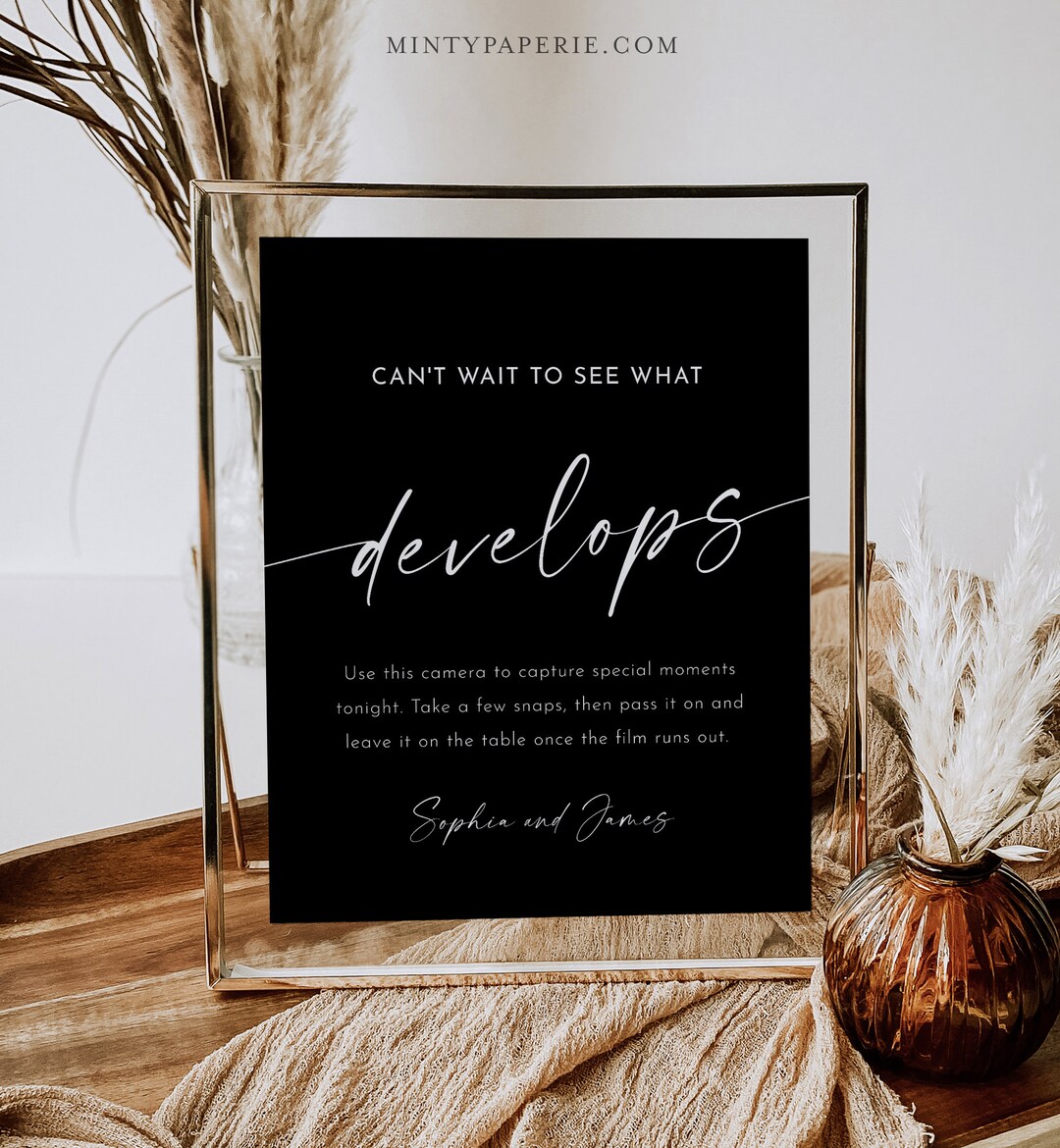 Wedding Disposable Camera Sign, Can't Wait to See What Develops, Guest ...