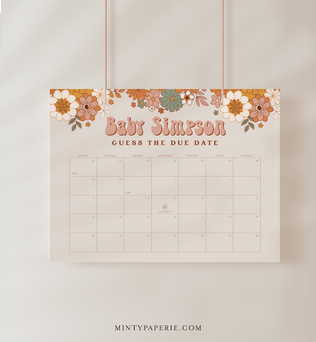 Groovy Baby Due Date Calendar Sign, Retro Guess the Birthday Baby ...