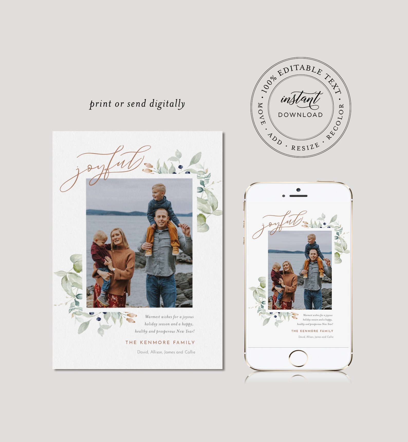 Photo Holiday Card Template DIY Family Christmas Card 100% | Etsy