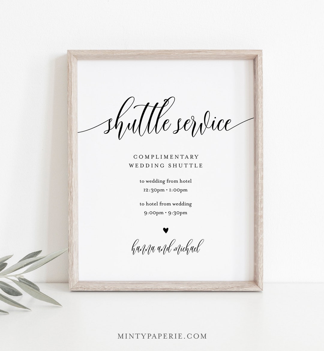 Shuttle Service Wedding Sign, Minimalist Transportation Sign, Trolly ...