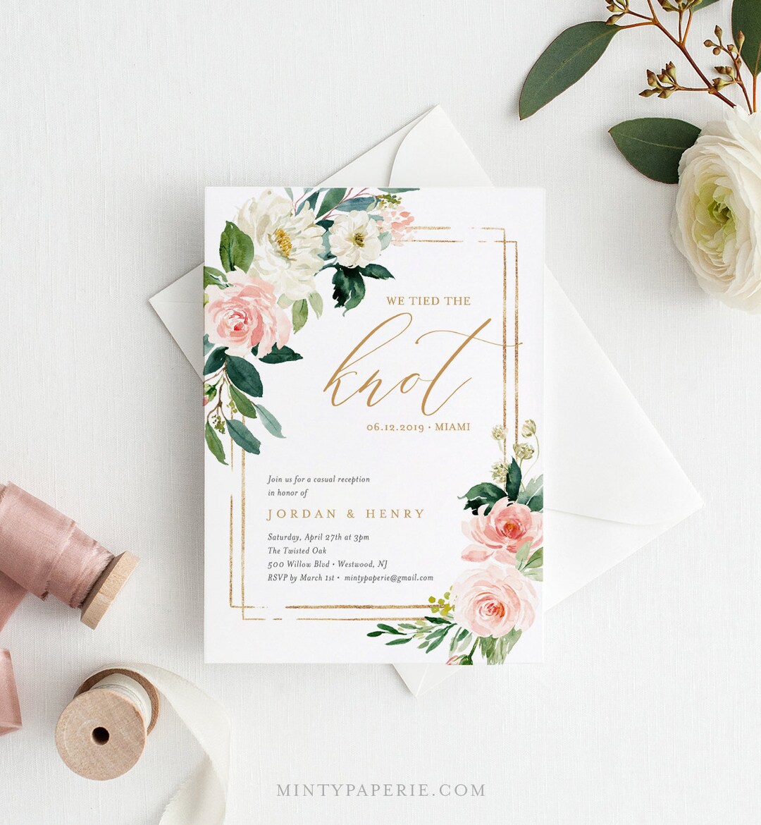 Elopement Invitation Template, INSTANT DOWNLOAD, Printable Reception ...