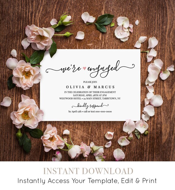 Engagement Invitation Announcement Template We're Engaged | Etsy