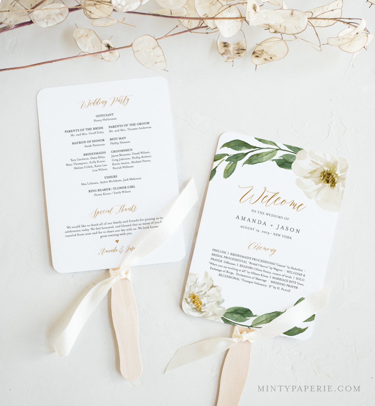 Wedding Program Fan Template Printable Flat or Fan Program - Etsy