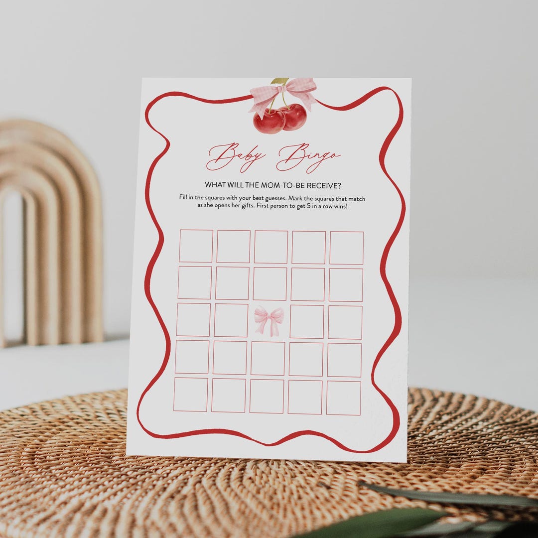 Cherry Baby Bingo Game, Printable Summer Baby Shower, Coquette, She's ...