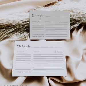Minimalist Recipe Card and Recipe Request Insert, Printable Modern ...