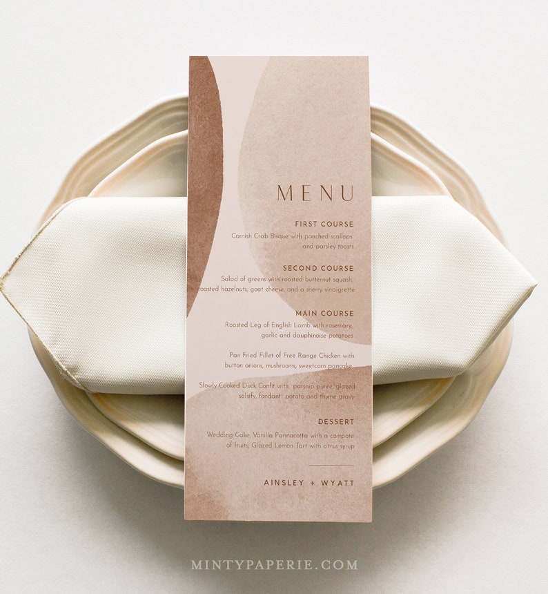 Earthy Menu Template Printable Abstract Art Wedding Dinner - Etsy
