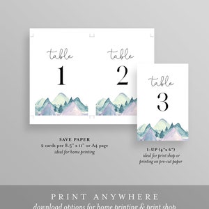 Mountain Pine Table Number Card Template, Rustic Wedding Table Number ...
