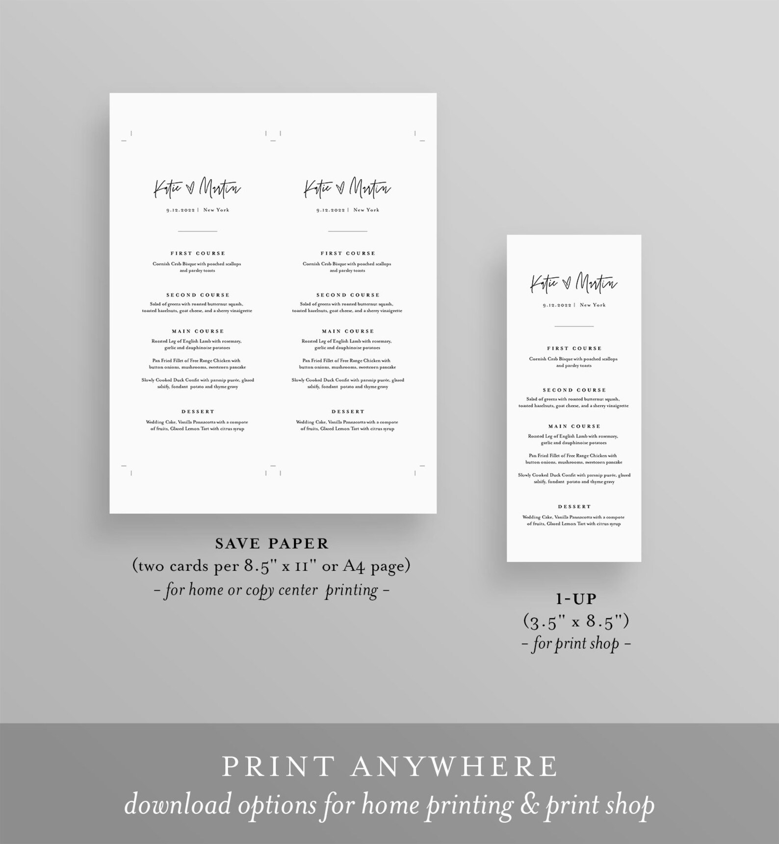 Minimalist Menu Template, Printable Modern Simple Wedding Dinner Menu ...