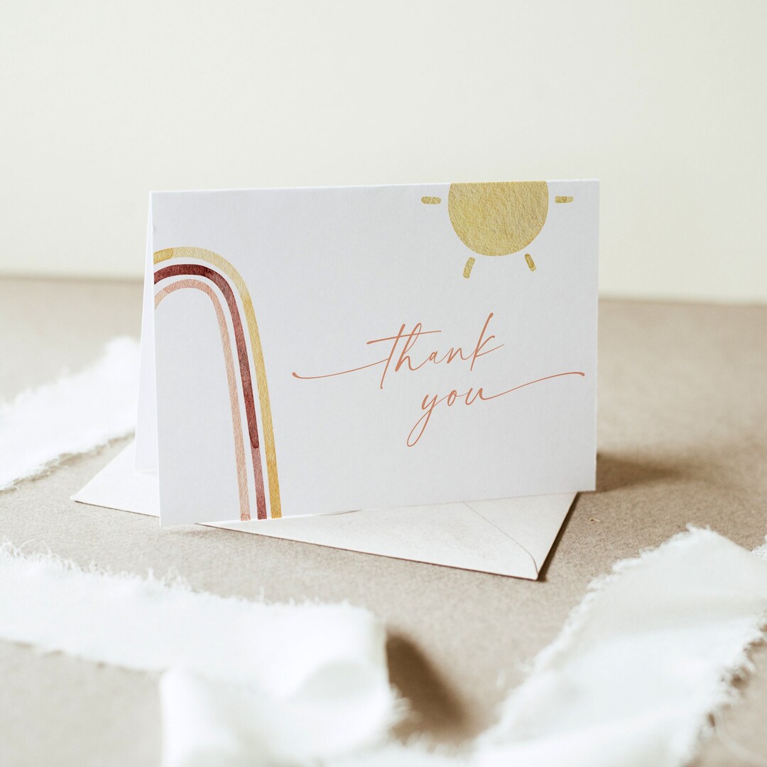 Sun Thank You Card Template, Printable Rainbow Bridal / Baby Shower ...
