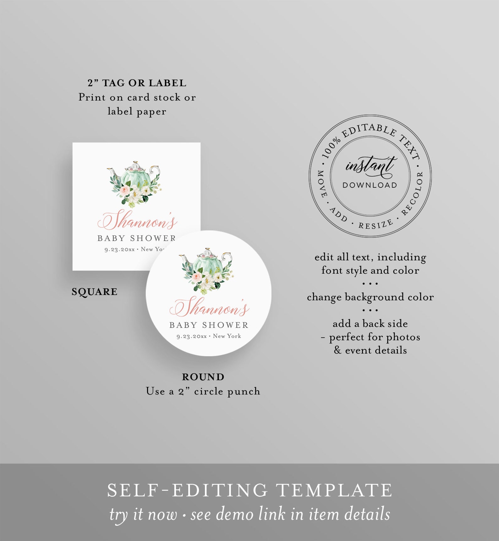 Tea Wedding Favor Tag Template, Thank You Tag, Tea Party Bridal Shower ...