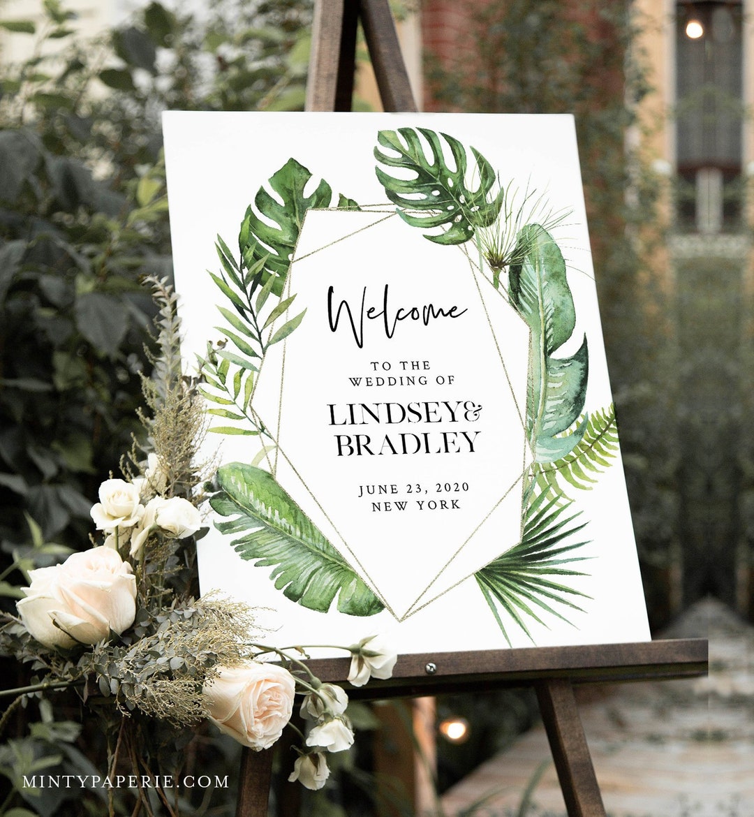 Tropical Welcome Sign Template, Palm Greenery Wedding or Bridal Shower ...