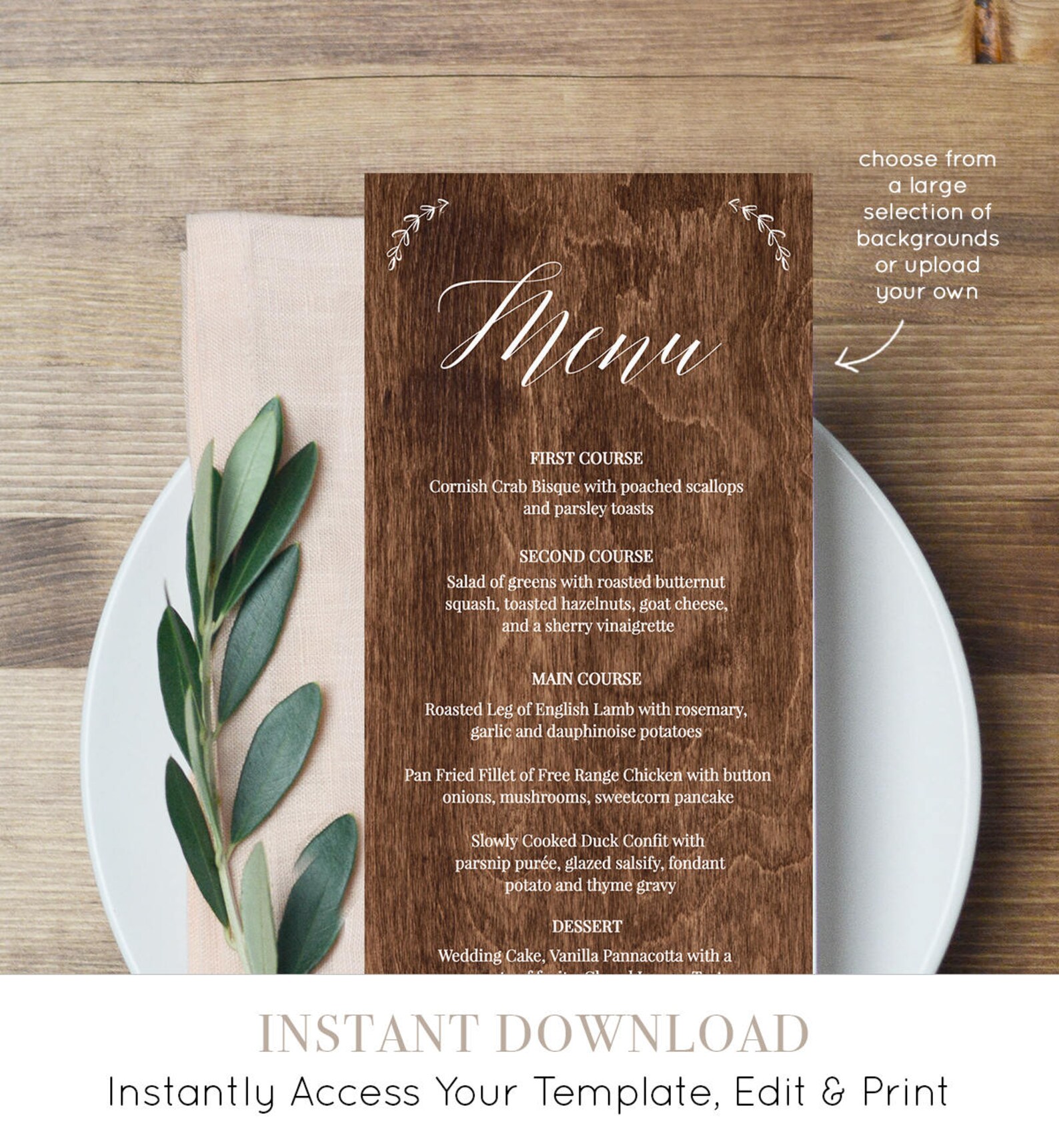 Menu Template Wedding Dinner Menu Printable 100% Editable - Etsy