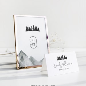 Mountain Pine Table Number Card Template, Rustic Wedding Table Number ...
