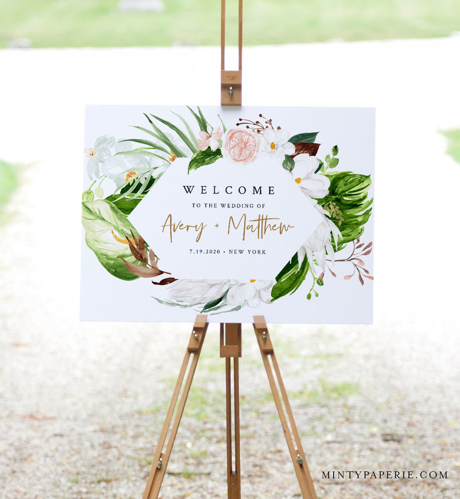 Tropical Welcome Sign Template, Bridal Shower, Instant Download, 100% ...