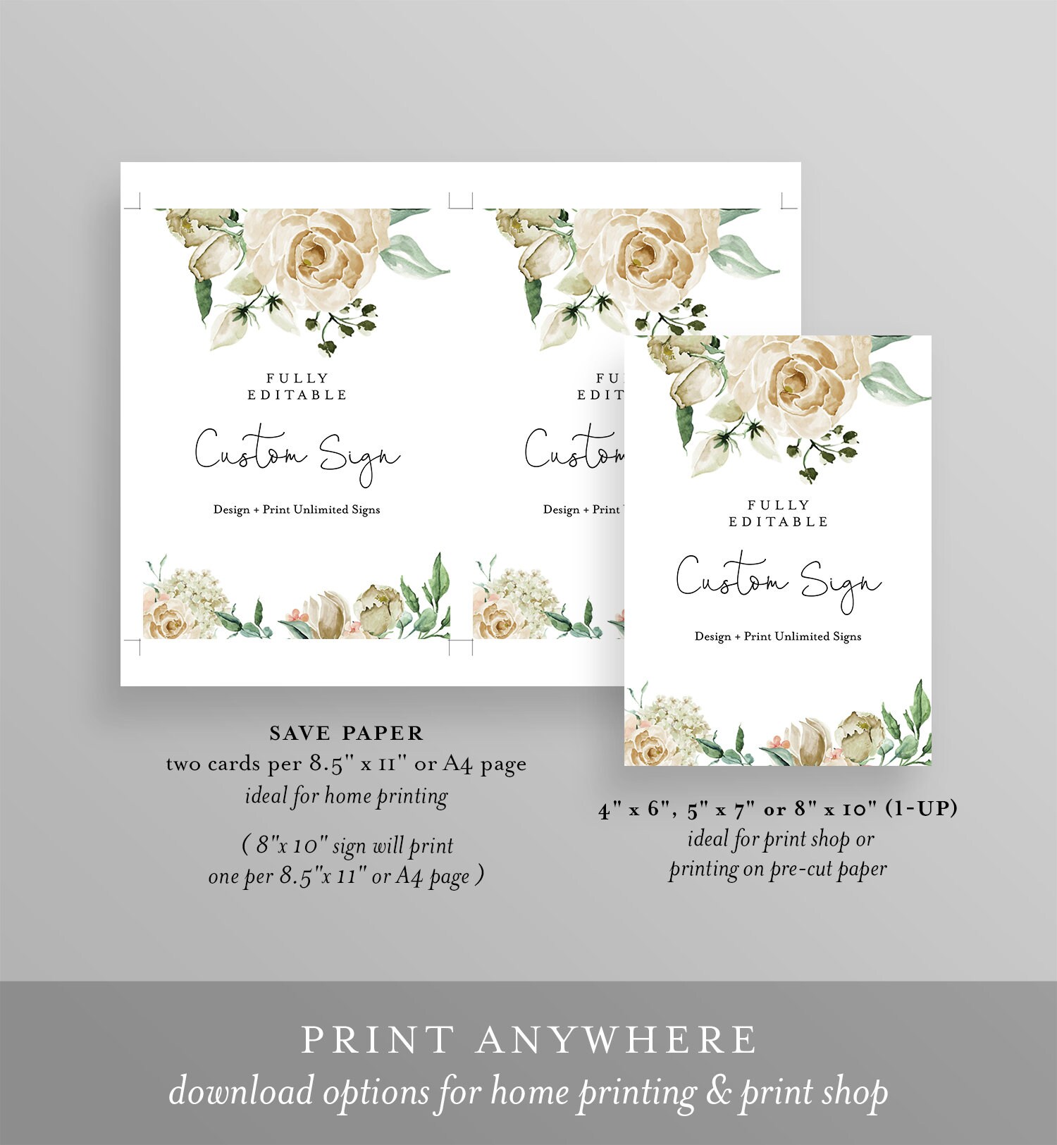 Custom Wedding Sign Template Cream Roses Bridal Shower Sign | Etsy
