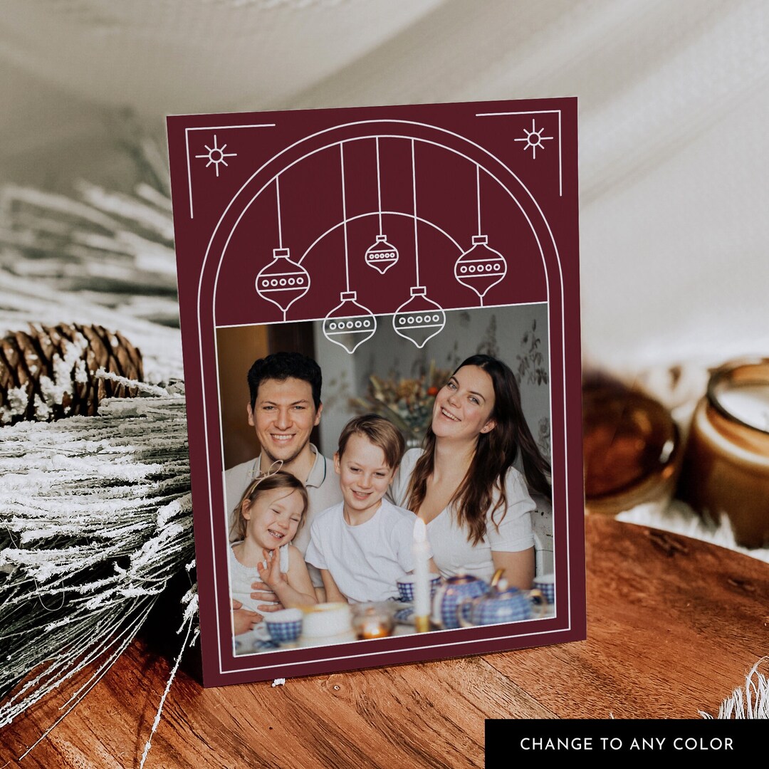 Art Deco Holiday Card Template, Photo Christmas Card, Line Art, 100% ...