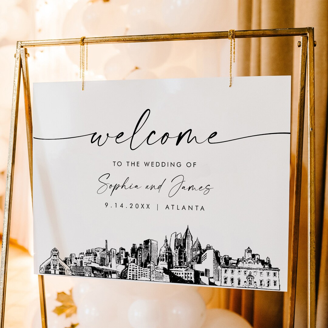 Atlanta Welcome Sign, Cityscape Skyline Wedding Sign, Printable Instant ...