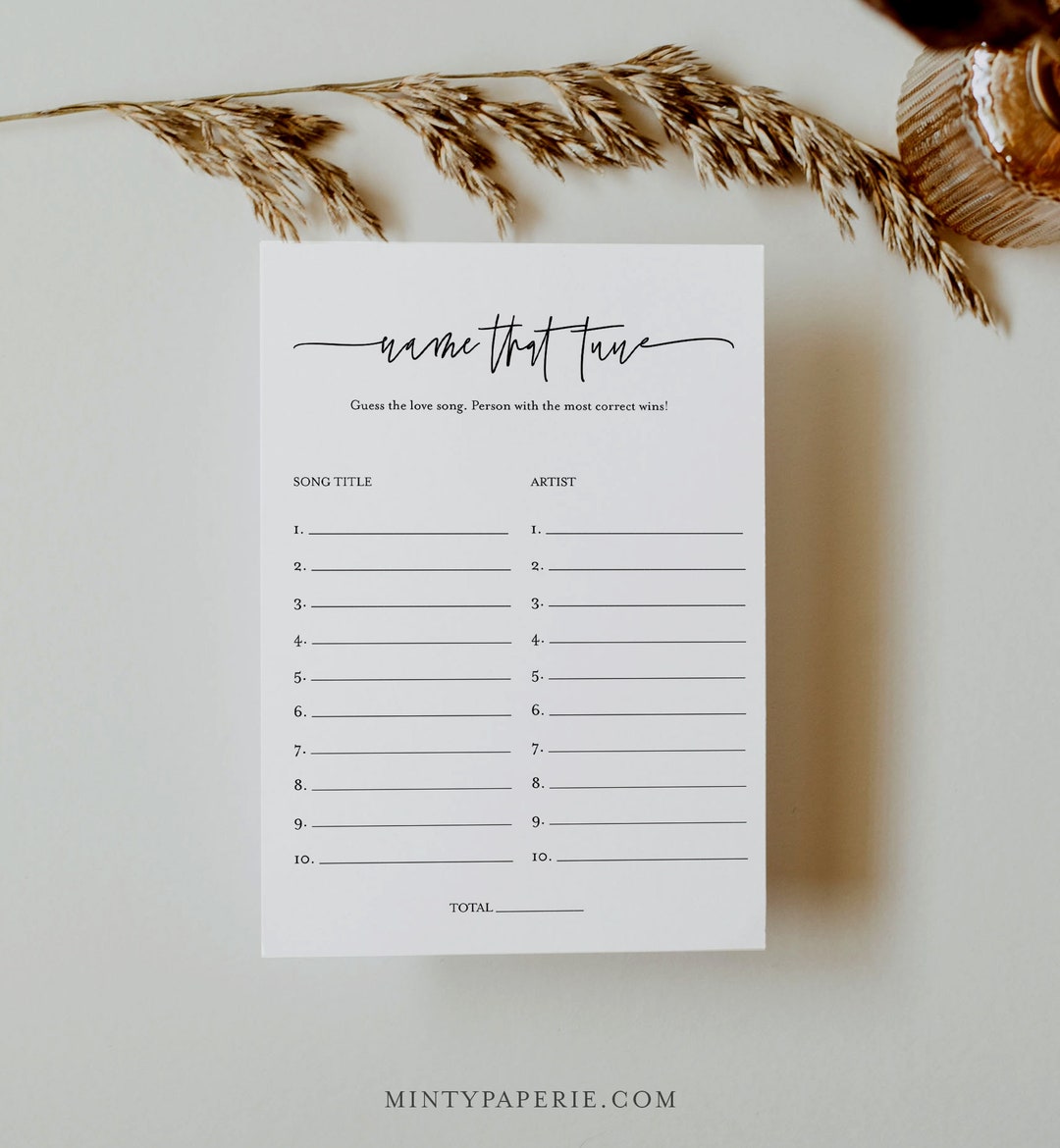 Name That Tune / Song Bridal Shower Game, Printable Minimalist Love ...