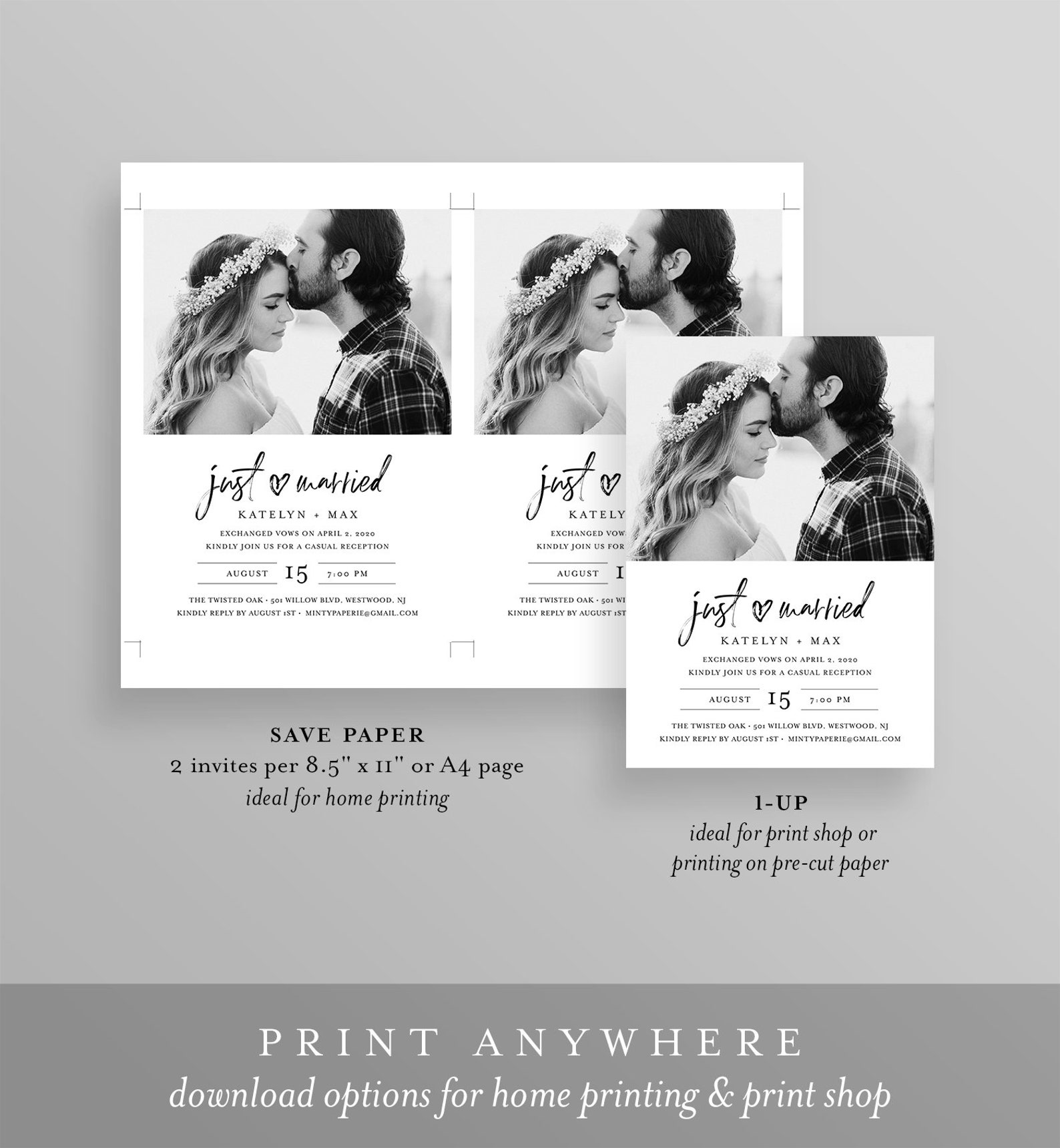Elopement Reception Invitation, Minimalist Modern Reception Party ...