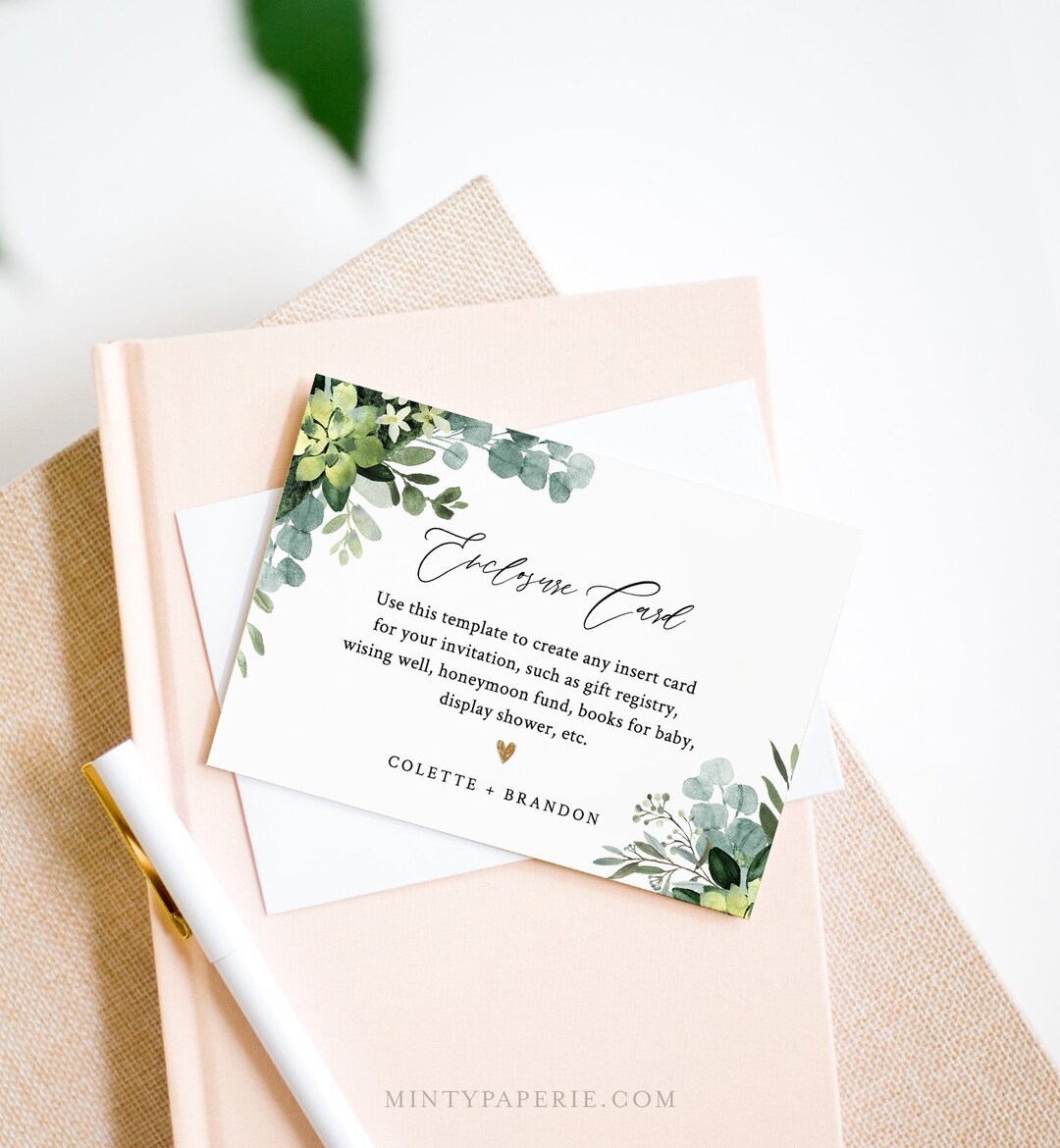 Greenery Enclosure Card Template, Create Any Insert Card for Wedding ...