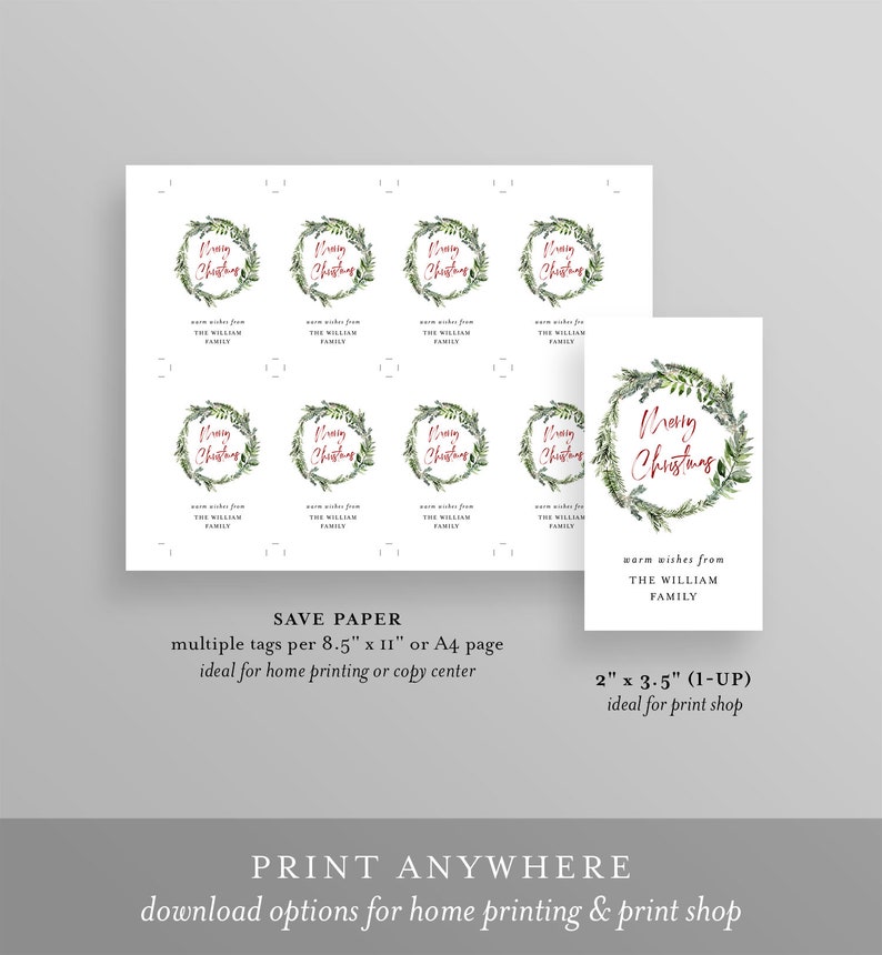 Holiday Gift Tag Template Printable Winter Wreath Favor Tag | Etsy