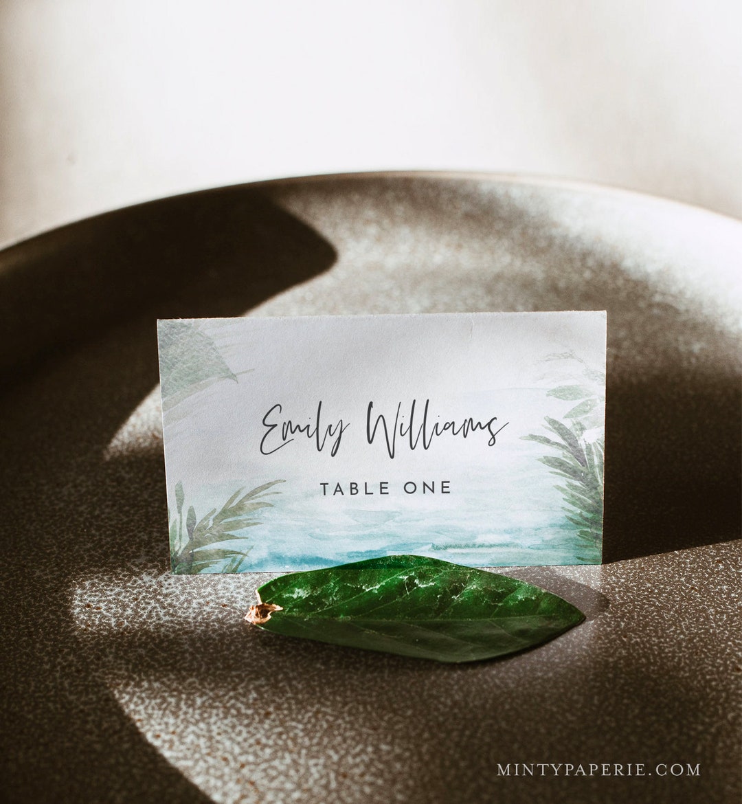 Beach Place Card Template, Printable Tropical Destination Wedding ...