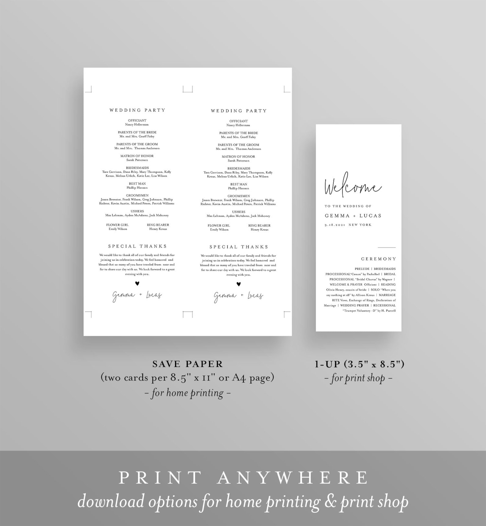 Minimalist Wedding Program Template, Modern Simple Order of Service ...