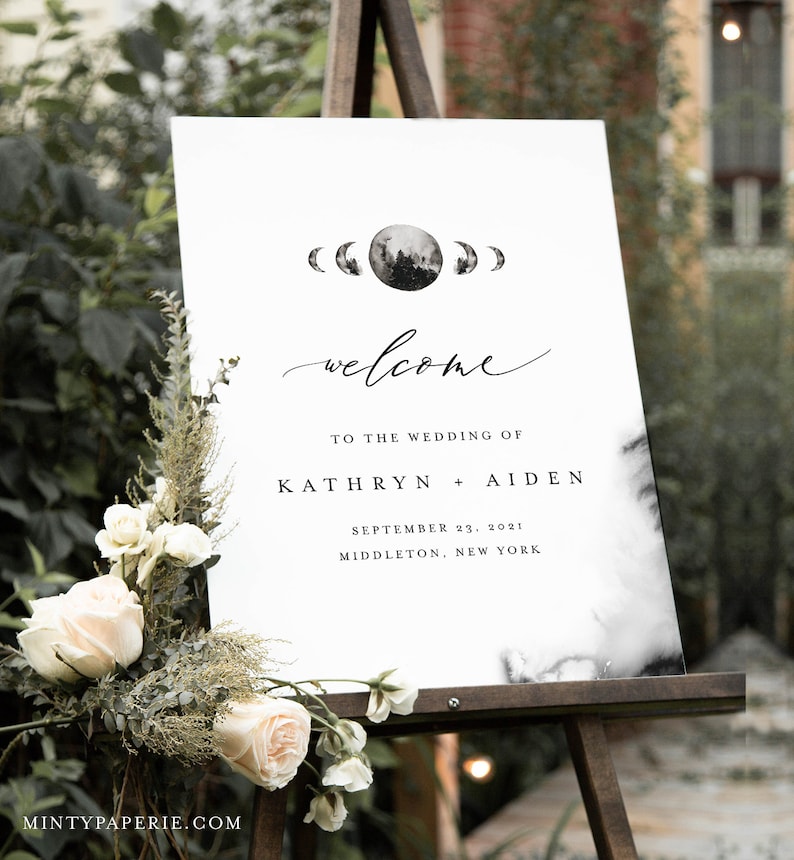 Celestial Moon Wedding Welcome Sign, Printable Minimalist Wedding or ...