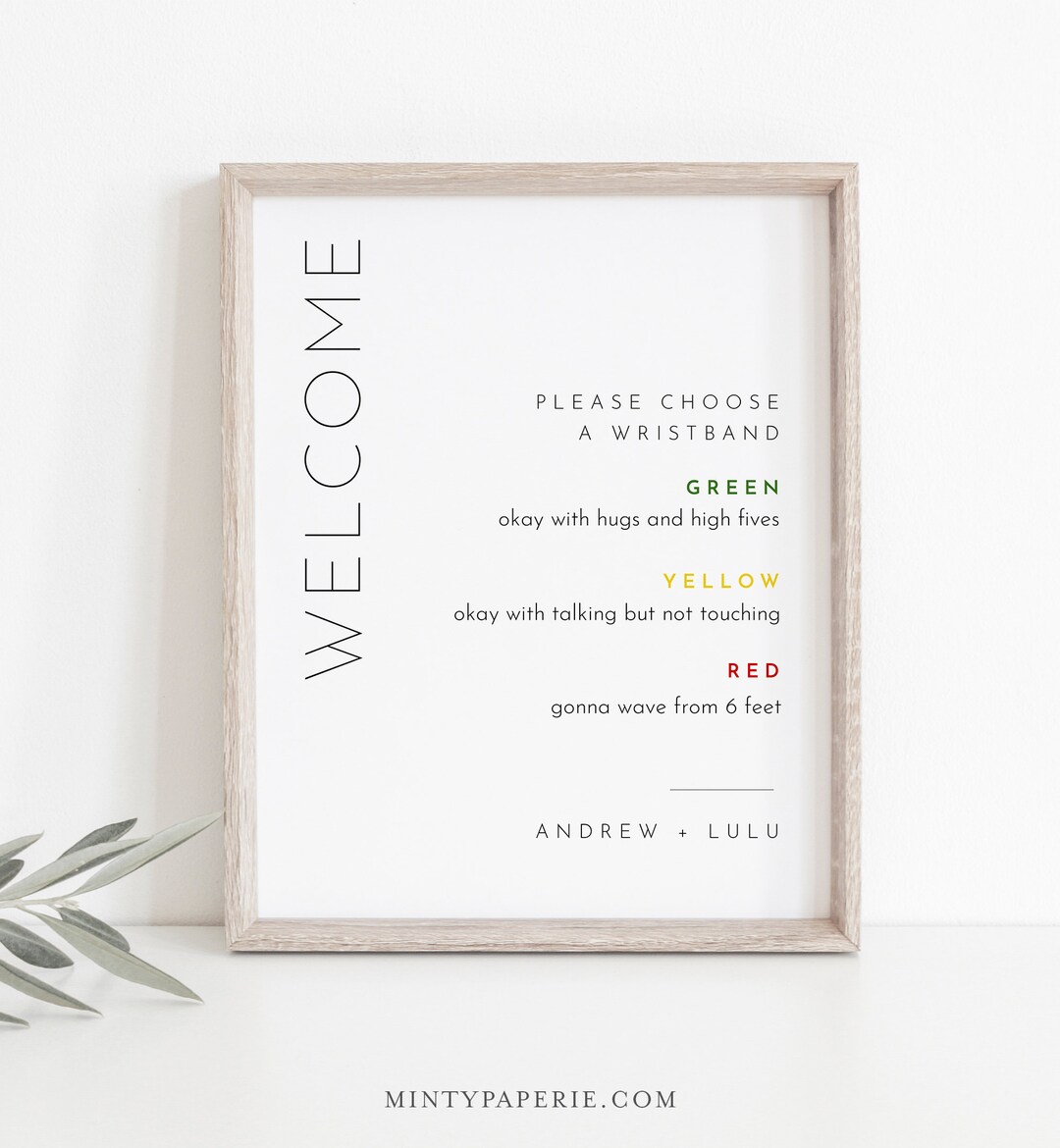 Color Coded Wristband Sign, Social Distance Welcome Sign, Covid Wedding ...