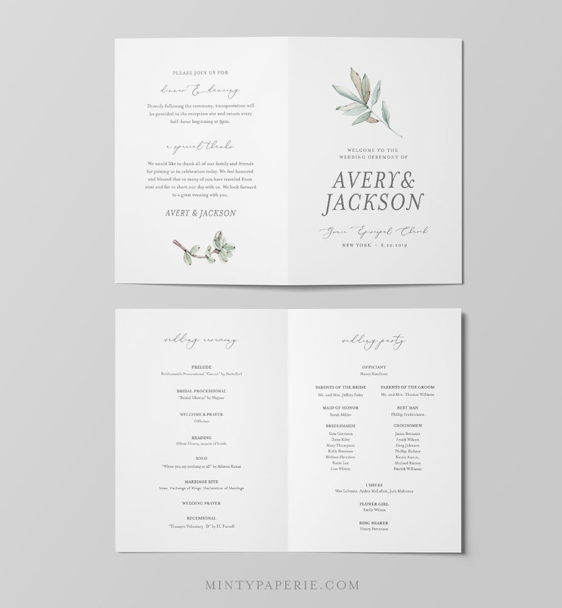 Wedding Program Template Folded Booklet INSTANT DOWNLOAD - Etsy