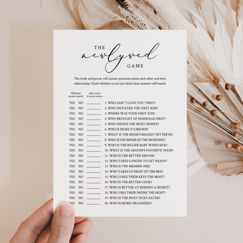 Newlywed Game Template, Printable Bridal Shower Game, Editable Text ...