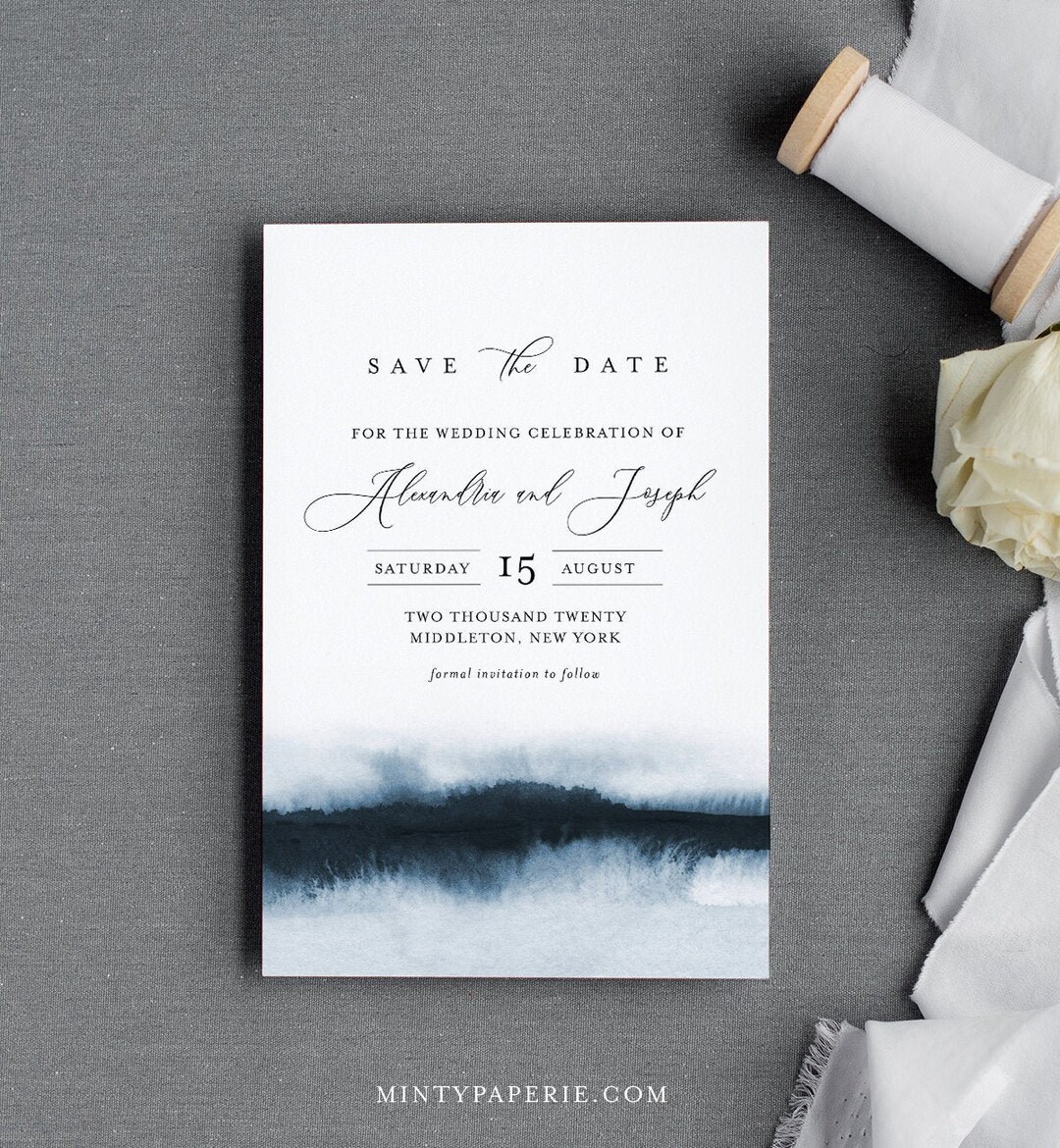 Elegant Save the Date Template, 100% Editable Text, Modern Watercolor ...