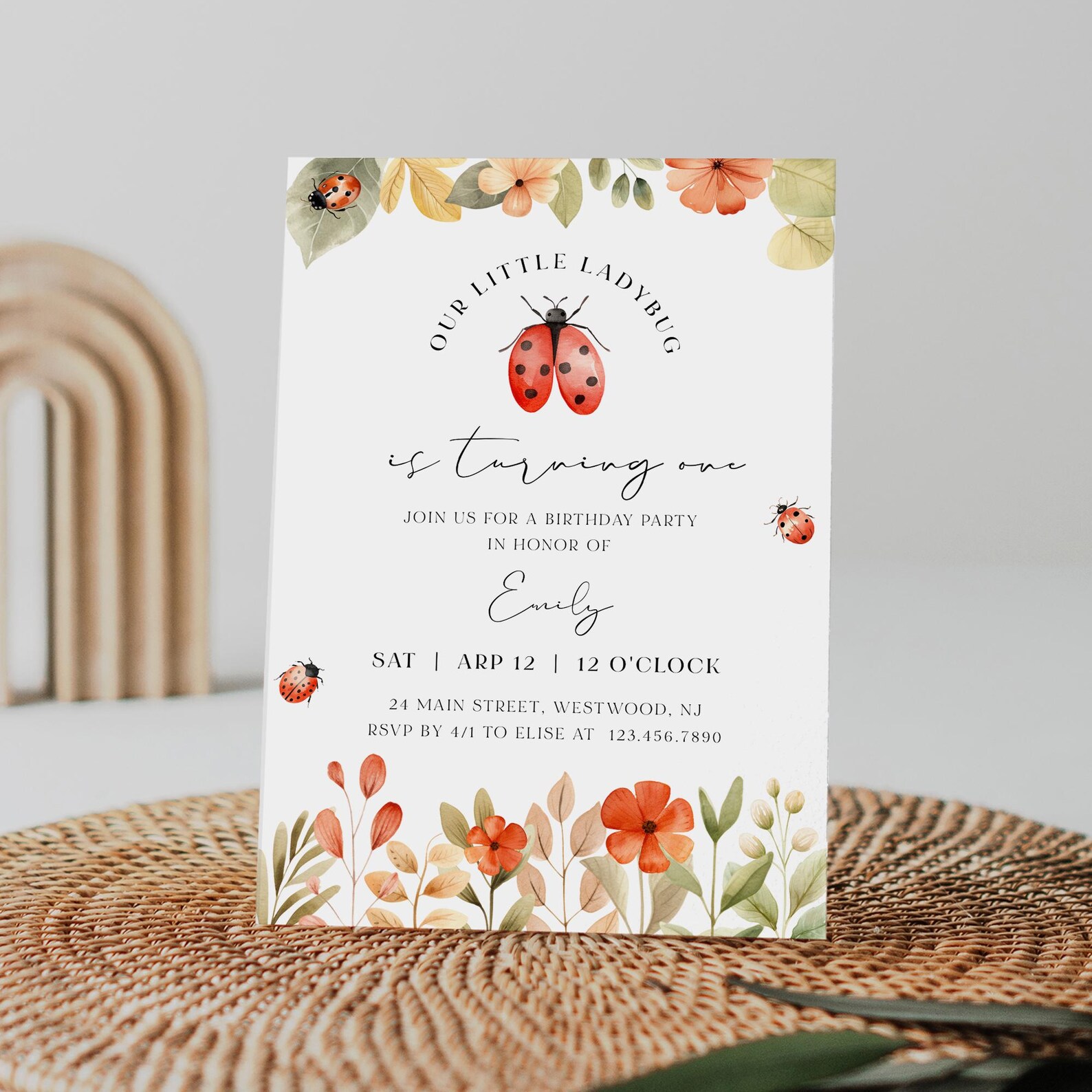 Ladybug Birthday Party Invitation, Love Bug Girl 1st Birthday Invite ...