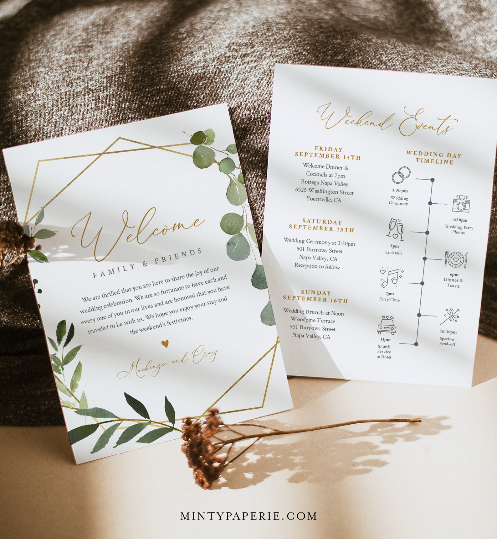 Greenery & Gold Wedding Bundle, Wedding Essential Templates, Invitation ...